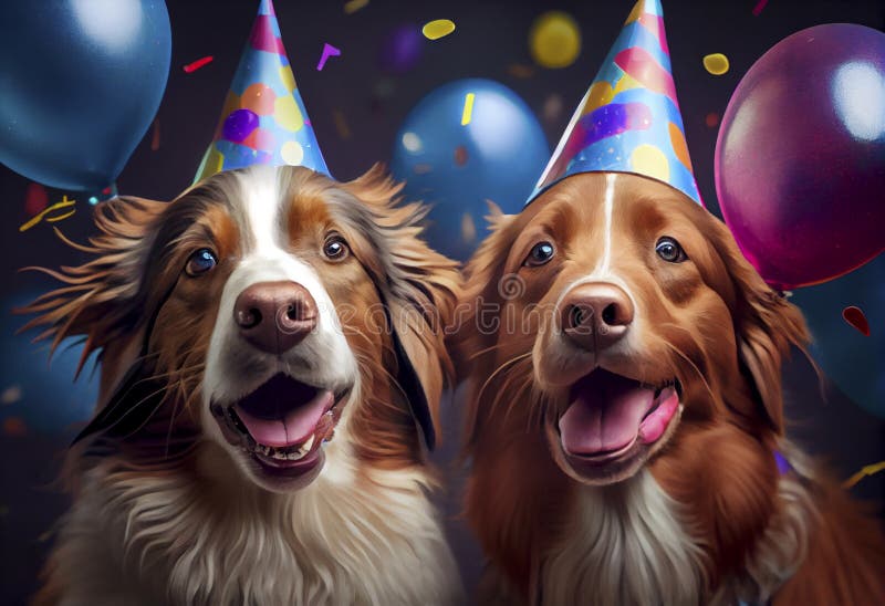 Collage of Dogs Wearing Party Hat, Generative Ai Stock Illustration ...