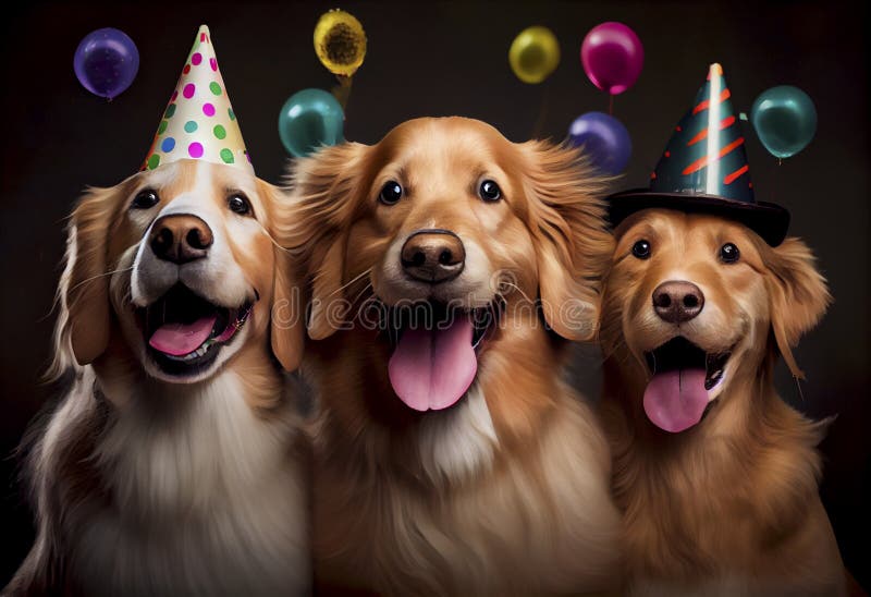Collage of Dogs Wearing Party Hat, Generative Ai Stock Illustration ...