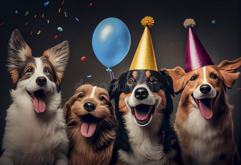 Collage of Dogs Wearing Party Hat, Generative Ai Stock Illustration ...