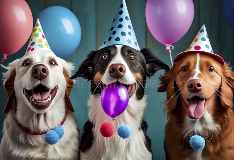 Collage of Dogs Wearing Party Hat, Generative Ai Stock Illustration ...
