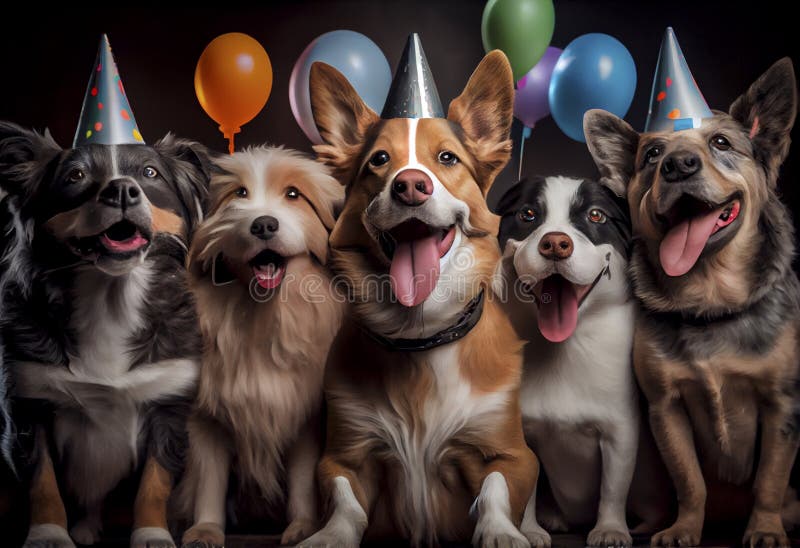 Collage of Dogs Wearing Party Hat, Generative Ai Stock Illustration ...