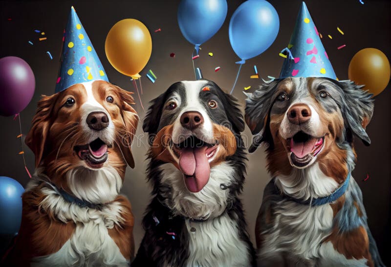 Collage of Dogs Wearing Party Hat, Generative Ai Stock Illustration ...