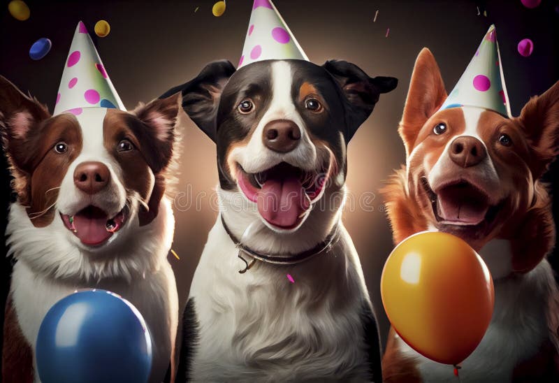 Collage of Dogs Wearing Party Hat, Generative Ai Stock Illustration ...