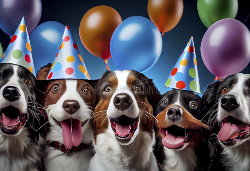 Collage of Dogs Wearing Party Hat, Generative Ai Stock Illustration ...
