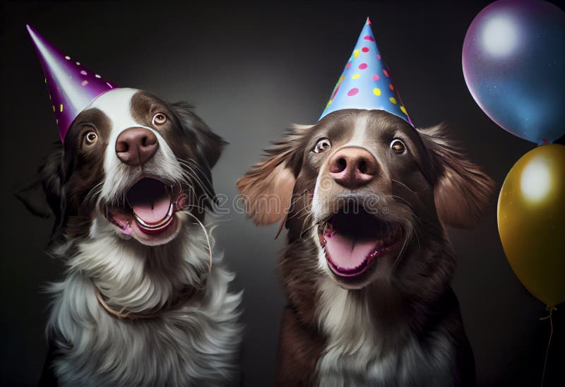 Collage of Dogs Wearing Party Hat, Generative Ai Stock Illustration ...