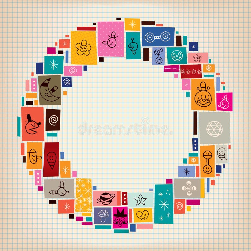 Collage Doodle Circle Frame Background Stock Vector - Illustration of ...