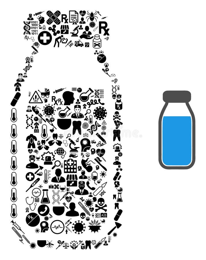 Collage Drinking Bottle with Healthcare Items Stock Vector ...