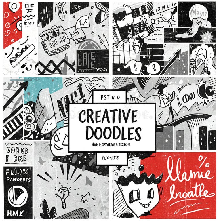 Collage of Dynamic, Abstract Doodles Featuring Various Elements Like ...
