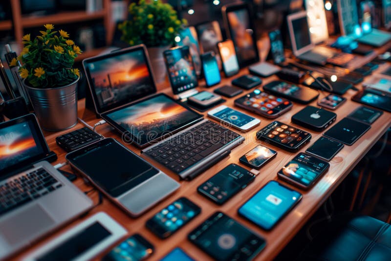 A Collage of Electronic Devices, Including Smartphones and Tablets ...