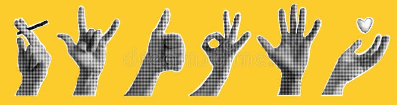 Collage Element with Hands and Cutout Shape. Vintage Vector Set Stock ...