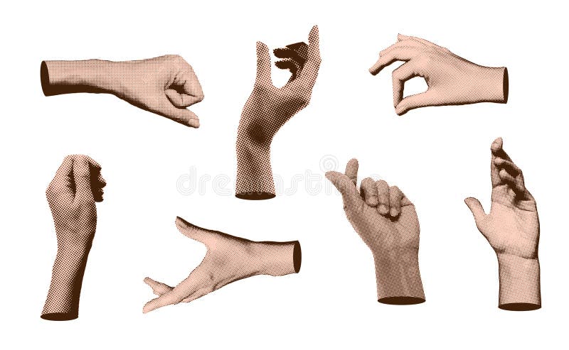 Collage Element Set with Halftone Hands. Different Ways To Hold ...