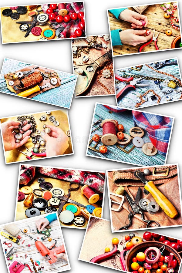 Collage with Elements for Needlework Stock Photo - Image of bobbin ...