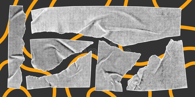 Collage Elements, Torn Pieces of Paper Tape with Jagged Edges, Yellow ...