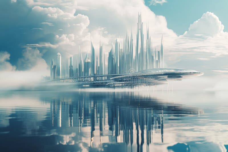 Hovering Buildings and Bridges, Combined with Clouds and a Watery ...