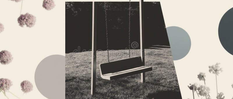Collage of an Empty Swing Set Surrounded by Geometric Shapes and Floral ...