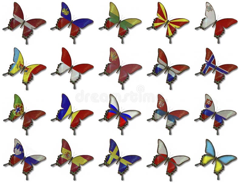 Collage from European Flags on Butterflies Stock Illustration ...