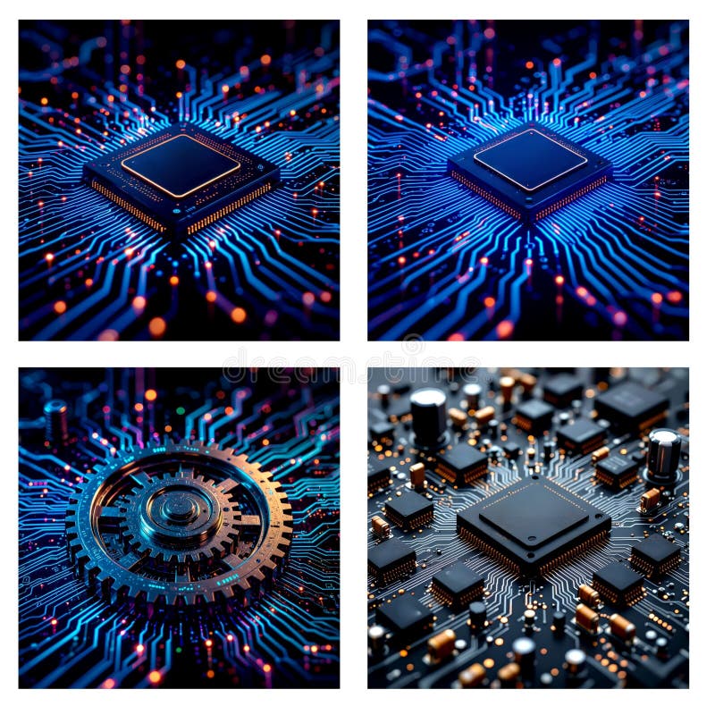 Collage of Extreme Close-Up Technology Circuitry and Components Stock ...