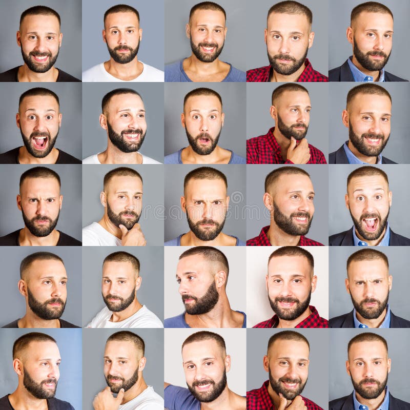 A Collage of Faces of Men with Different Expressions Stock Image ...