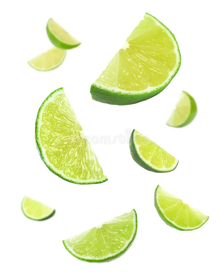 Falling Limes Isolated on a White Background with Clipping Path As ...