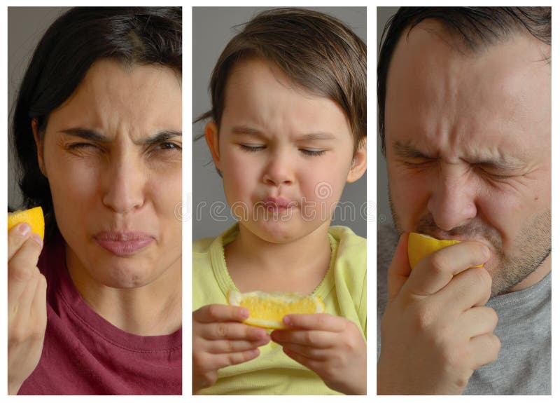 Collage with Family Eating Lemon and Making Silly Faces Stock Photo ...