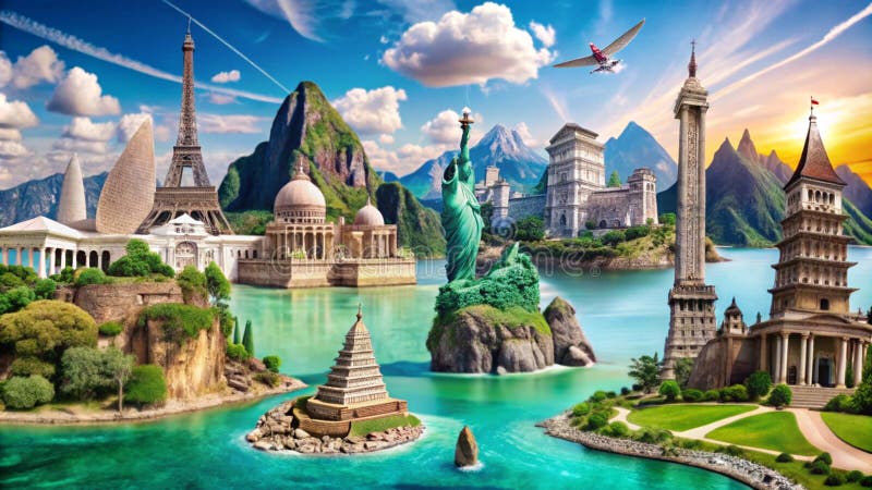 Collage of Famous Landmarks from Around the World Stock Image - Image ...