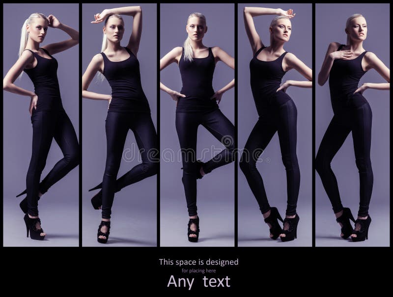 Collage of Fashion Models Posing in a Studio Stock Image - Image of ...