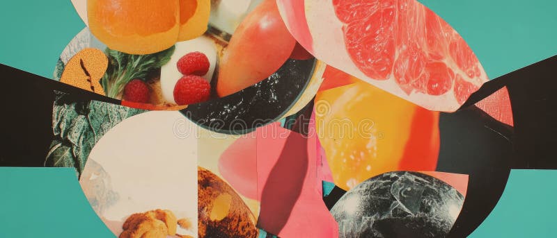 Minimalistic Mixed Media Collage Showcasing Abstract Food Combinations ...