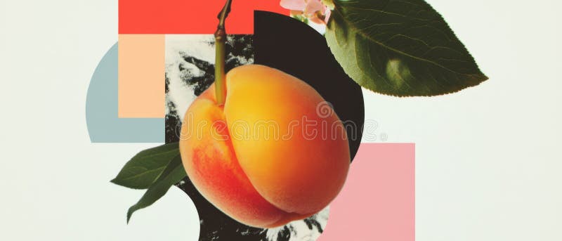 Minimalist Collage of a Peach Surrounded by Geometric Shapes and Floral ...