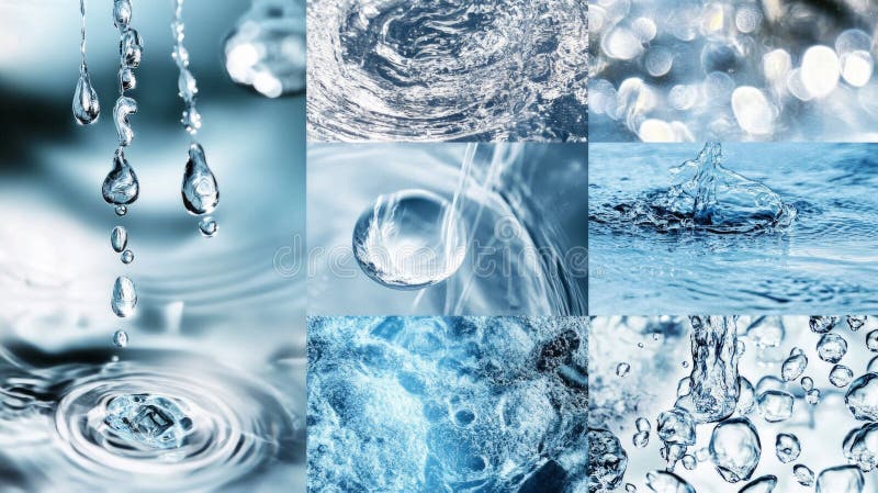 A Serene Collage Showcasing Various Forms of Water in Different ...