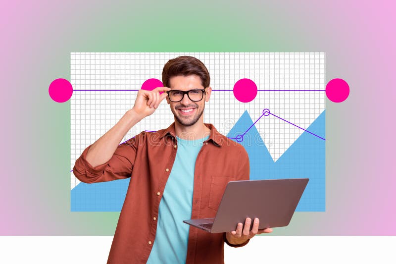 Collage Featuring Excited Business Person with Business Chart Pie Graph ...