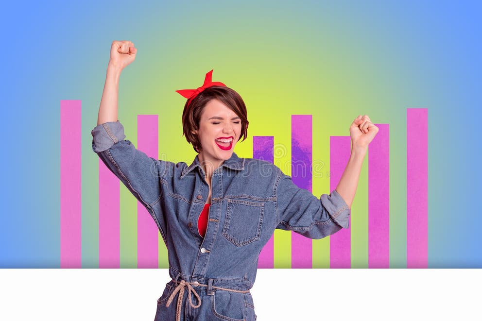 Collage Featuring Excited Business Person with Business Chart Pie Graph ...