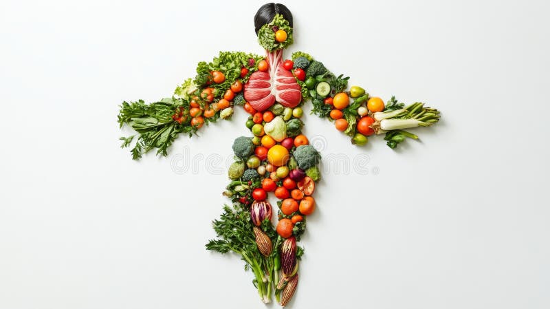 Best Menu for Healthy Body. Collage with Outlines of Human Internal ...