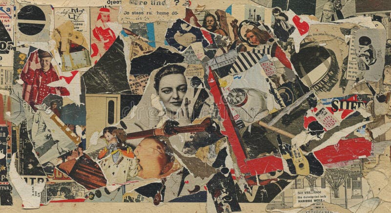 A Collage Featuring a Mix of Torn Magazine Clippings, Including Images ...