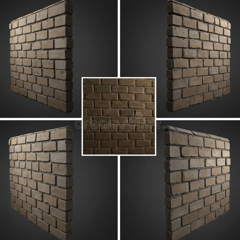 A Collage Featuring Multiple Views of a Digitally Rendered Brick Wall ...