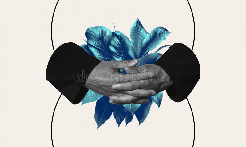 Praying Hand Gesture Collage Concept with Lush Leaf Elements Stock ...