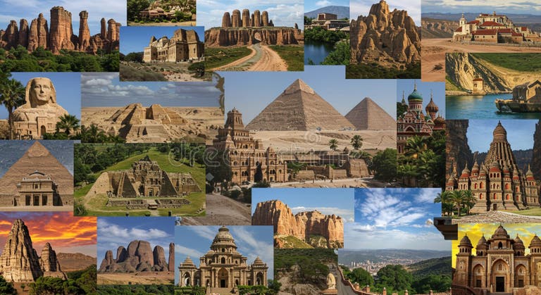 A Collage Featuring Various Ancient and Historical Architectural ...