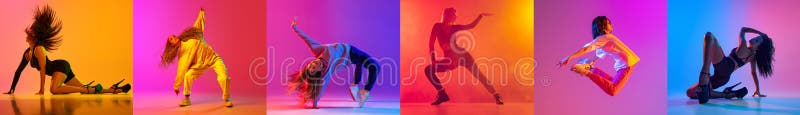 Collage. Female Dancers Dancing in Different Dance-styles Against ...