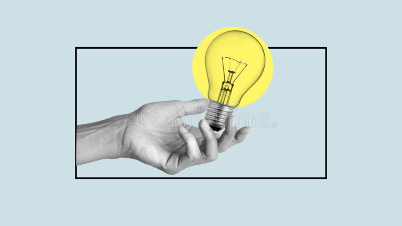 Collage with Female Hand and Lightbulb Expressing New Idea. Got an Idea ...