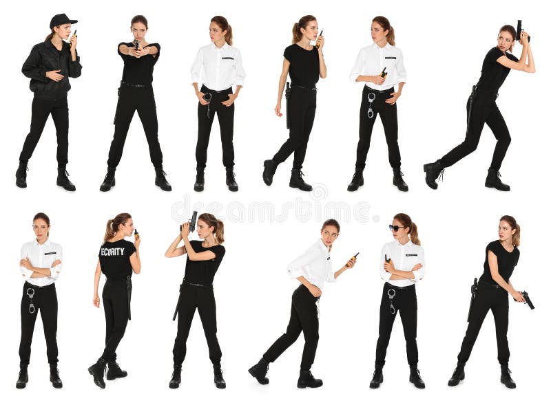 Collage of Female Security Guard on Grey Stock Image - Image of guard ...