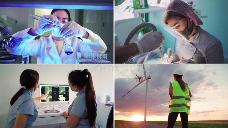 Collage Female Workers in Different Professions. Women Work in ...