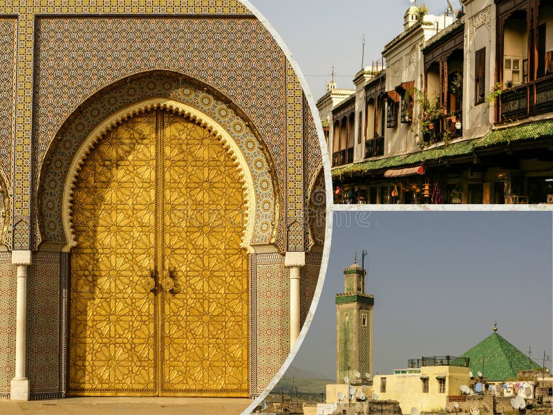Collage of Fes Traditional Processing Leather Tannery in Morocco Stock ...