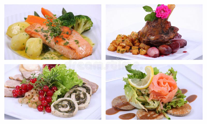 Collage of a Fine Dining Meal Stock Image - Image of broccoli, fish ...