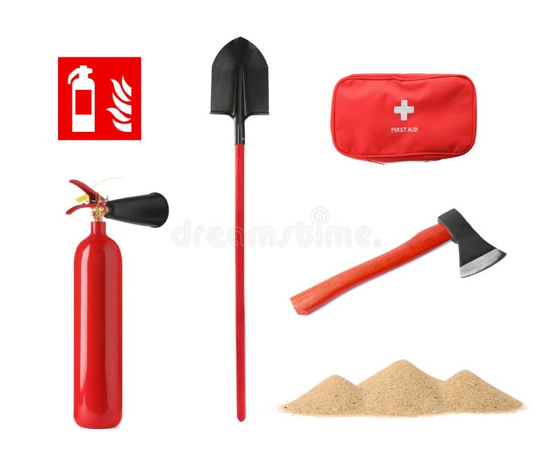 Collage with Fire Extinguisher and Other Firefighting Equipment on ...