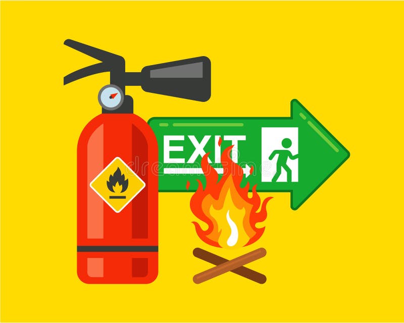 Collage Fire Safety. Fire Protection Stock Illustration - Illustration ...