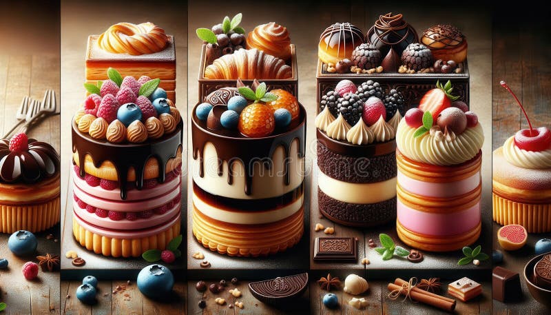 A Collage of Five Different Cakes with Various Toppings and Decorations ...