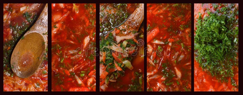 Collage of Five Photos. the Process of Cooking Red Borscht Stock Image ...