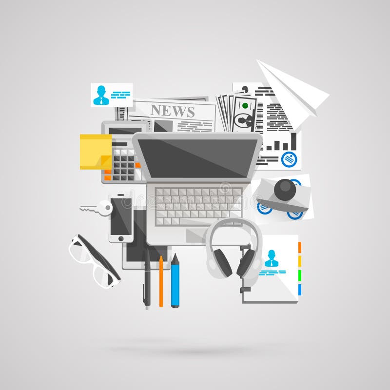 Collage flat icons stock vector. Illustration of phone - 50001351