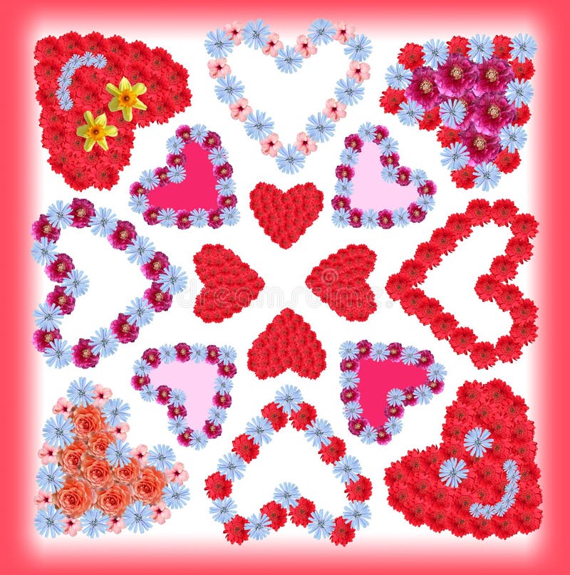 Collage of Flower Hearts, Card Design Stock Photo - Image of blossom ...