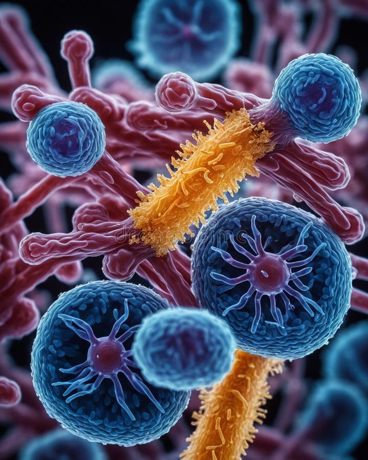 Collage of Flu COVID-19 Virus Cells in Blood Under the Microscope ...