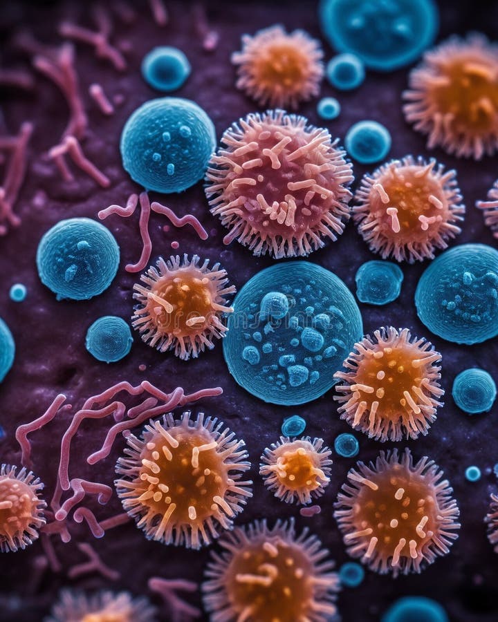 Collage of Flu COVID-19 Virus Cells in Blood Under the Microscope ...